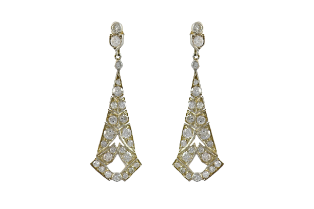 18ct Gold & Silver Diamond Drop Earrings - Gray Reid Gallery