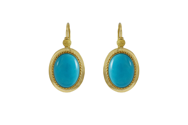 18ct Yellow Gold Turquoise Drop Earrings - Gray Reid Gallery